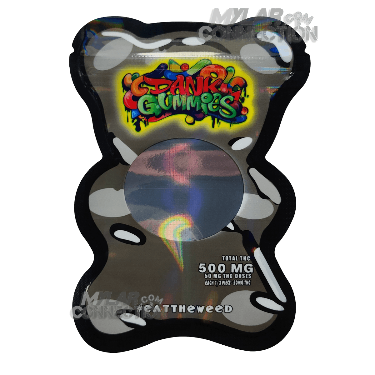 Dank Gummies Bear Shaped Black Empty Edibles Die-cut Mylar Bag Packagi ...