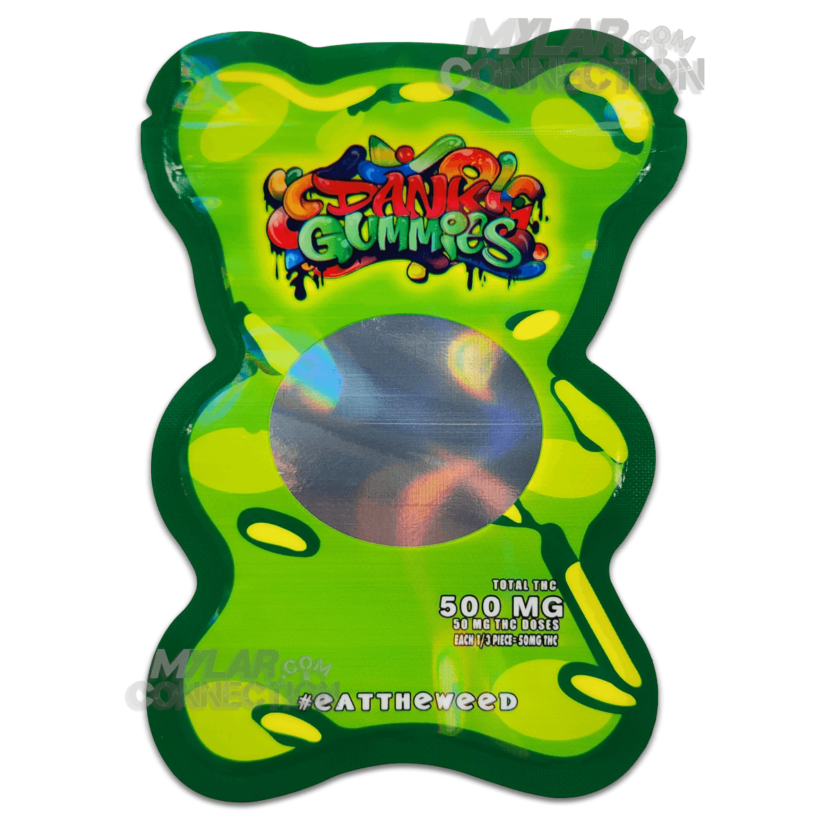 Dank Gummies Bear Shaped Green Empty Edibles Die-cut Mylar Bag Packagi ...