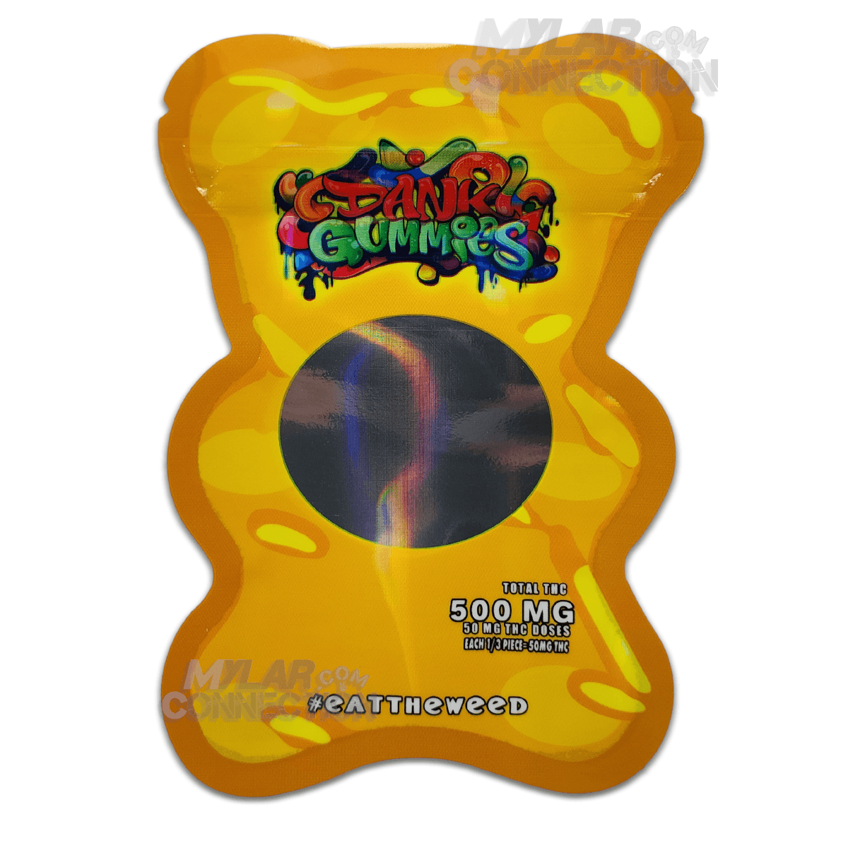 Dank Gummies Bear Shaped Yellow Empty Edibles Die-cut Mylar Bag Packag ...
