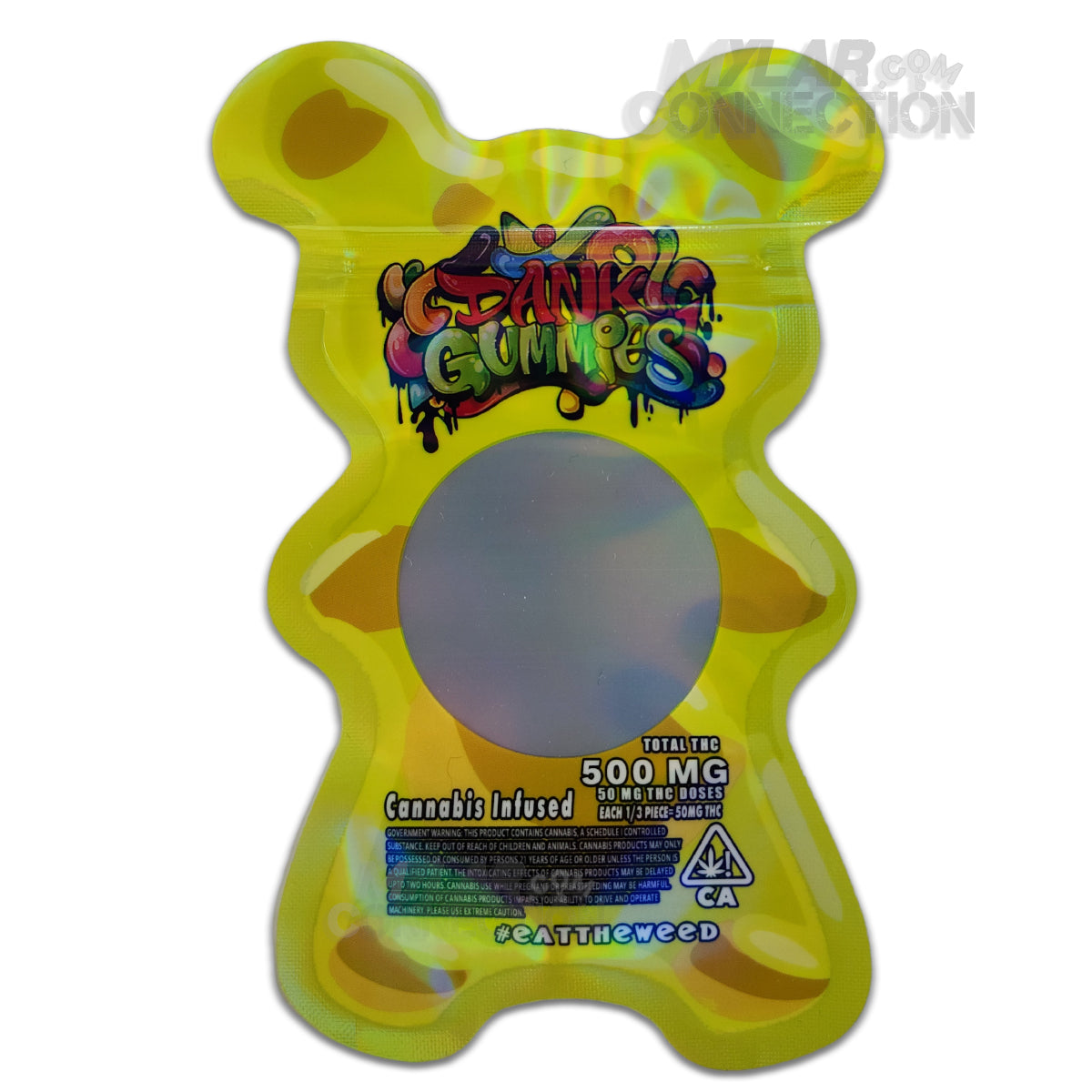Dank Gummies Bear Shaped Yellow Empty Edibles Die-cut Mylar Bag Packag ...